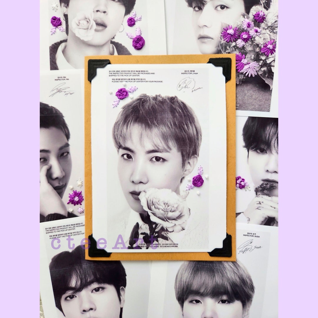 BTS Jhope/hobi Monochrome Embroidered Flowers Greeting Card - Etsy