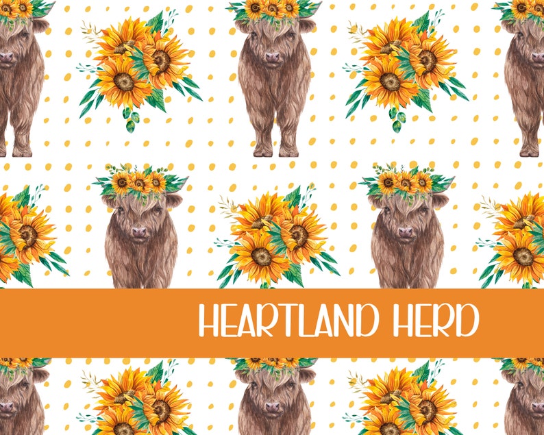 Sunflower Highland Cow Digital Paper | Sunflower Seamless Pattern ...
