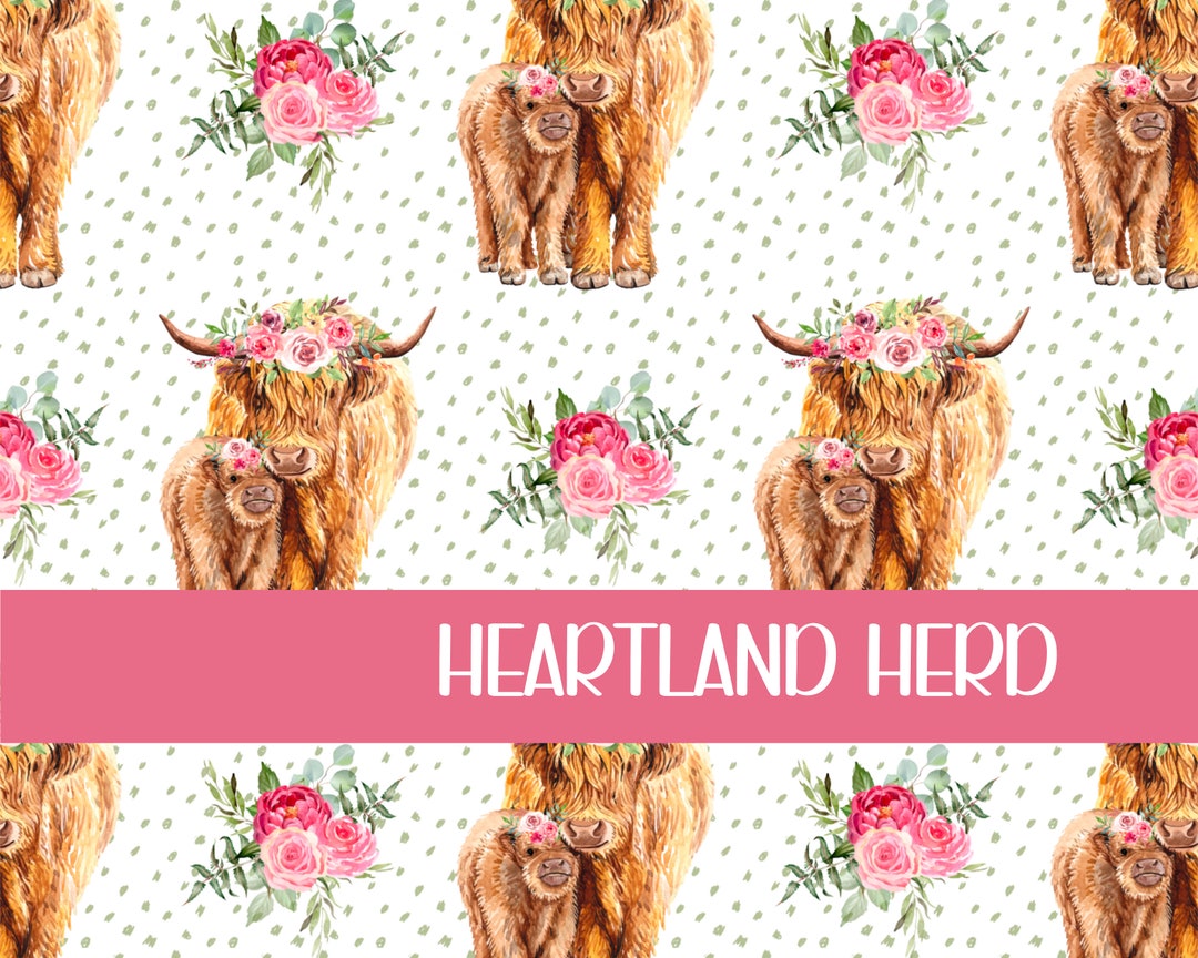 Floral Highland Cow Mama and Mini Digital Paper | Seamless Pattern ...