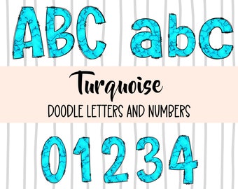 Turquoise Doodle Letters Png - Etsy