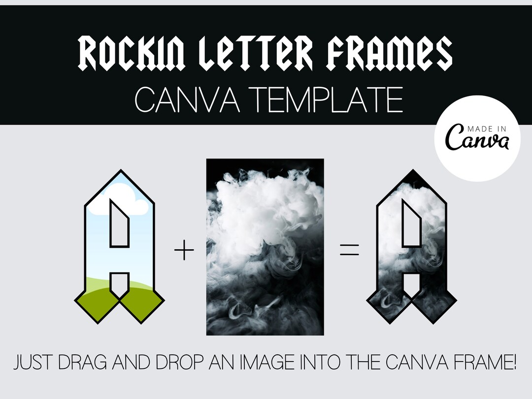 Rockin Letters Canva Frame Template, Easy Drag & Drop Canva Frame, Rock ...
