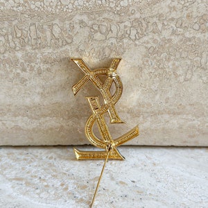 YSL Vintage Logo Pin Yves Saint Laurent Brooch Gold - Etsy