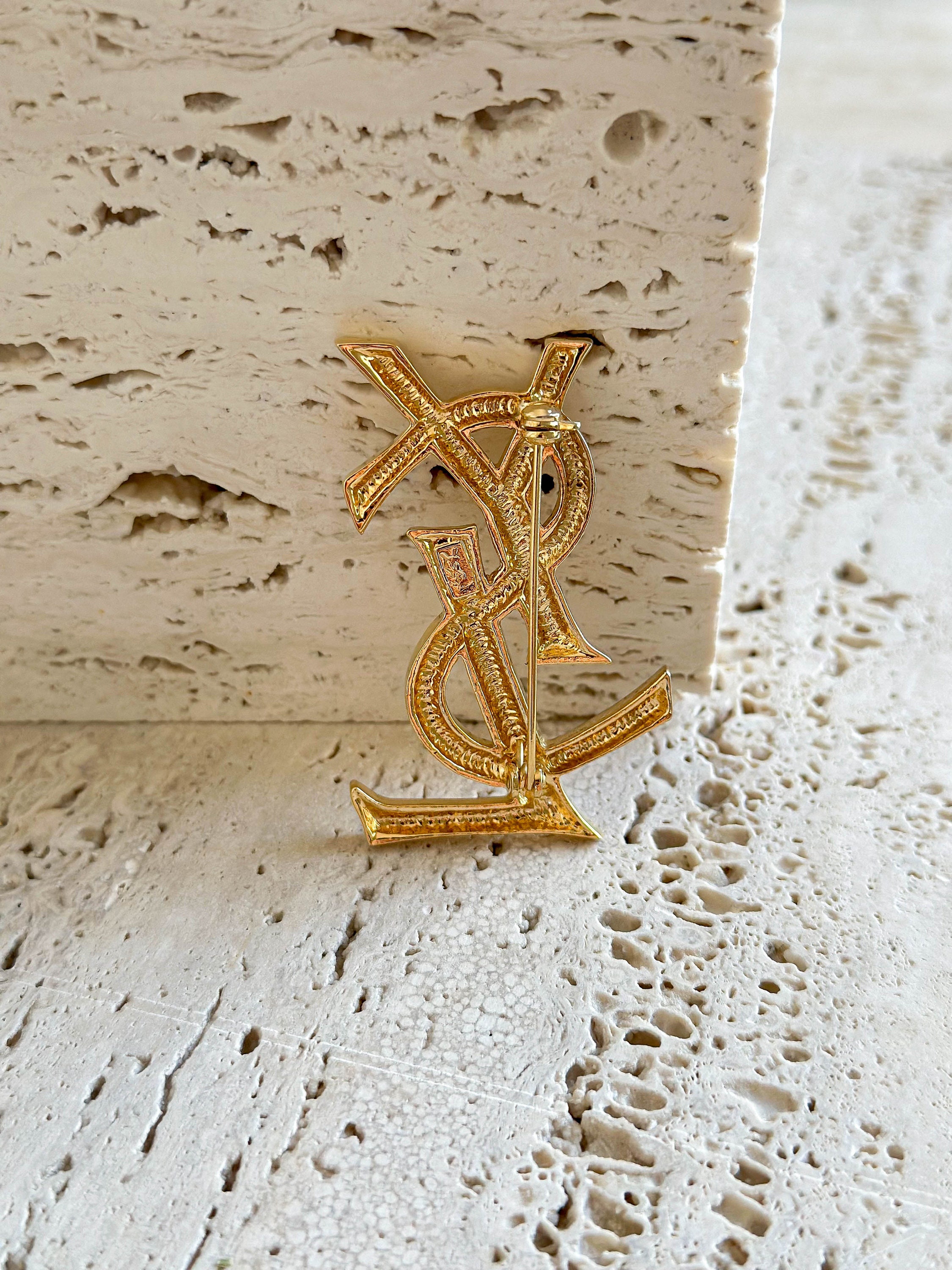 YSL Vintage Logo Pin Yves Saint Laurent Brooch Gold - Etsy