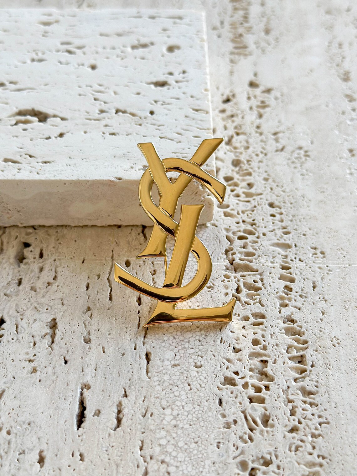 YSL Vintage Logo Pin Yves Saint Laurent Brooch Gold - Etsy