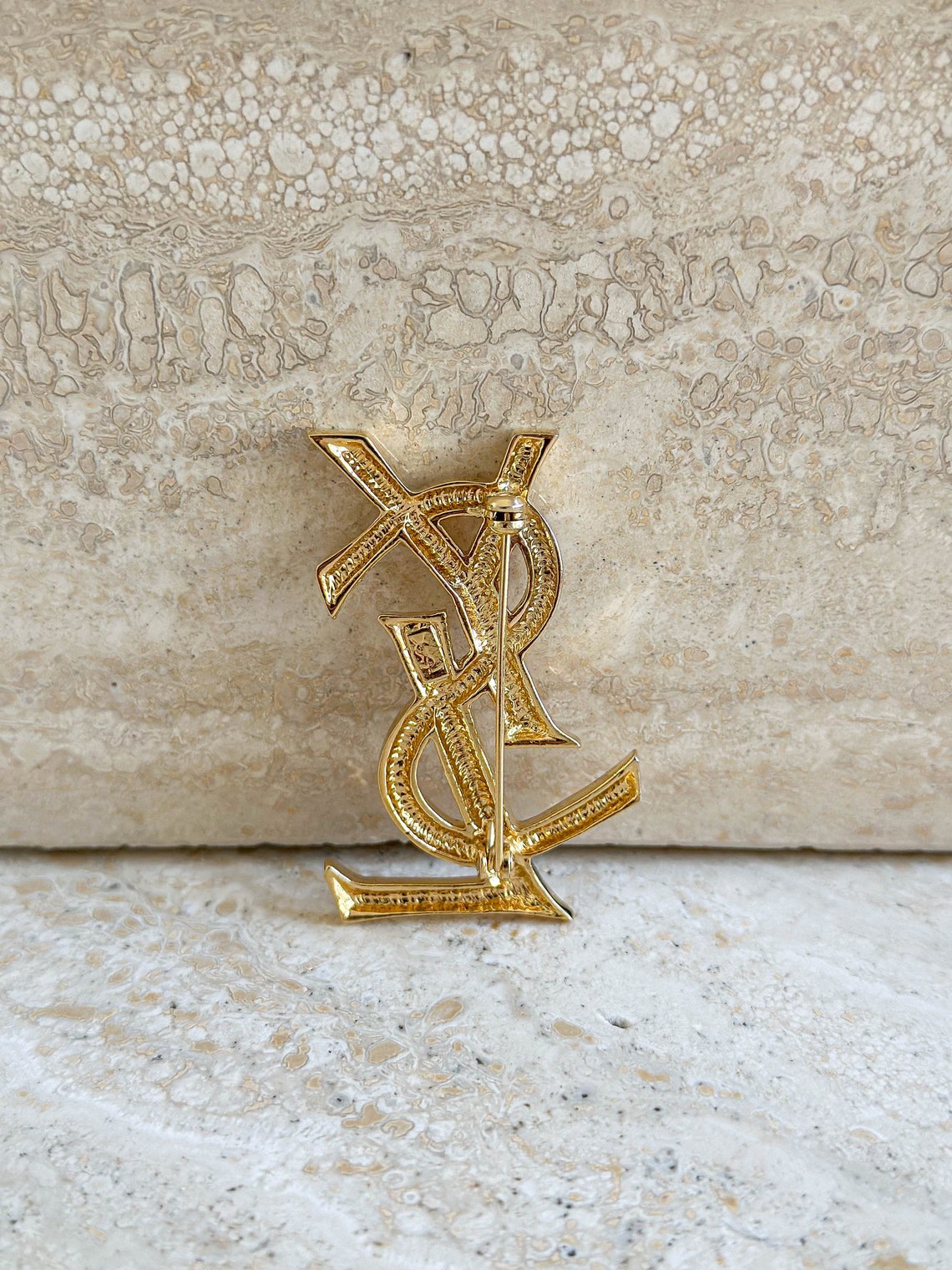 YSL Vintage Logo Pin Yves Saint Laurent Brooch Gold - Etsy