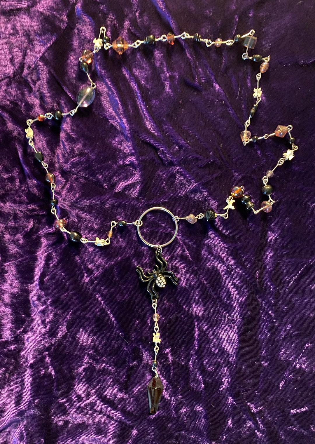 Purple and Black Beaded Rosary With Garter Snake Vertebra - Etsy