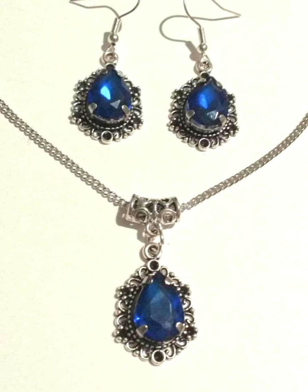 Victorian Royal Blue Silver Jewelry Set Cobalt Blue Set Necklace ...