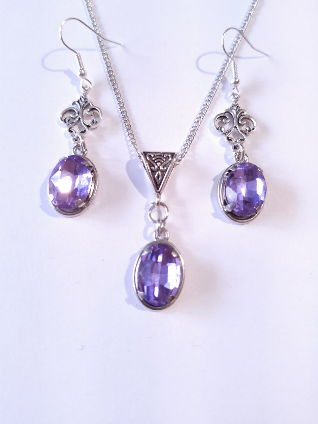 Victorian Silver Purple Jewelry Set Necklace Earrings Silver Lavender ...
