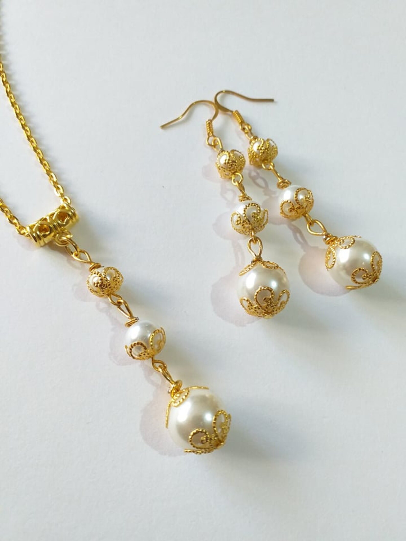 Gold Pearl Victorian Jewelry Set Wedding Gold Set Necklace | Etsy