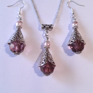 Victorian Silver Burgundy Jewelry Set Necklace Earrings Boho Jewelry ...