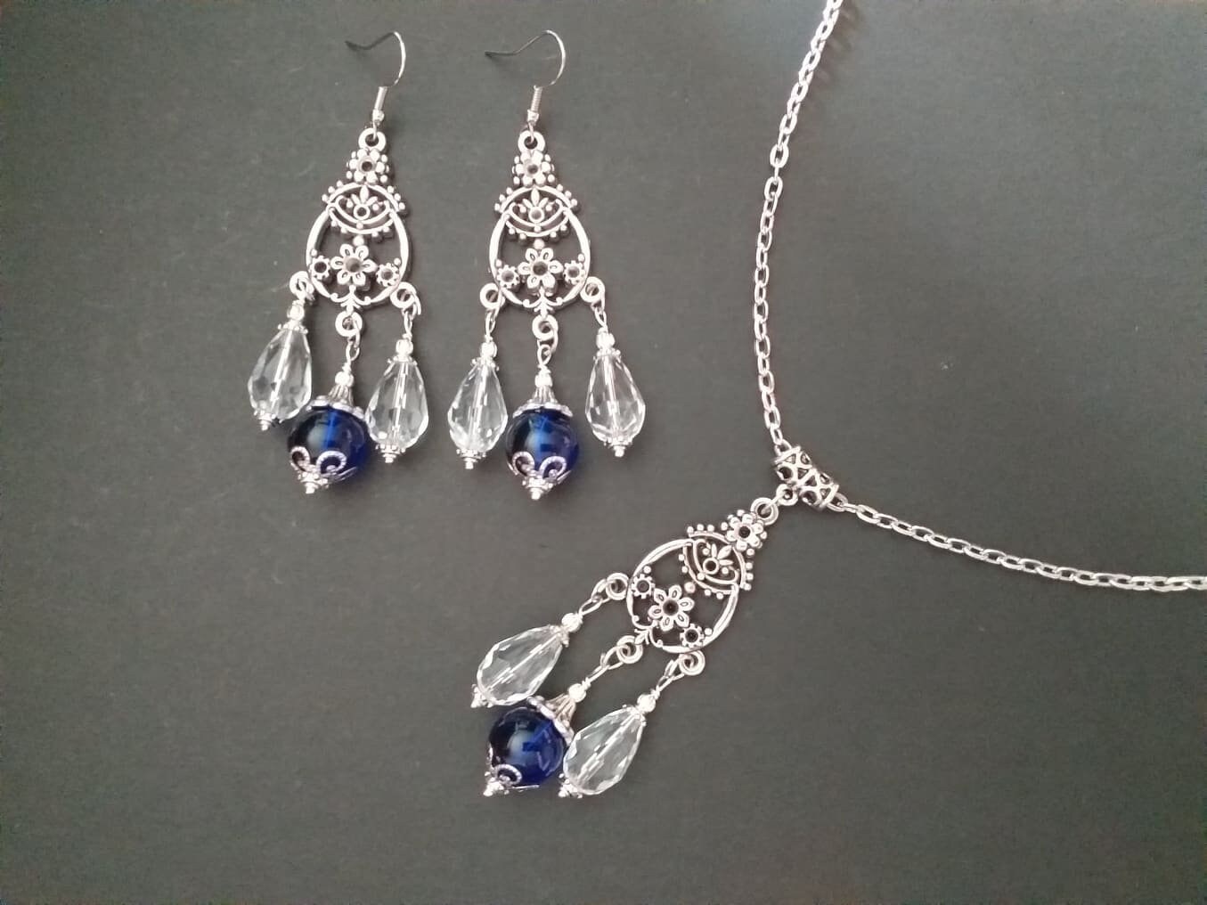 Cobalt Blue Crystal Jewelry Set Victorian Royal Blue Set Clear Crystal ...