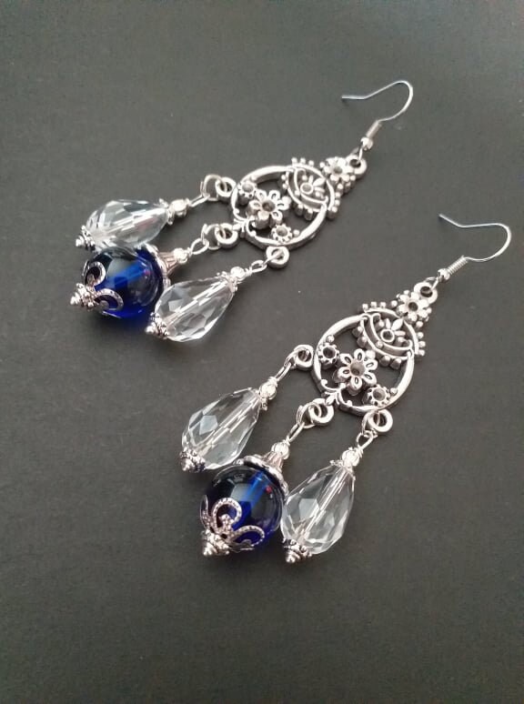 Cobalt Blue Crystal Jewelry Set Victorian Royal Blue Set Clear Crystal ...