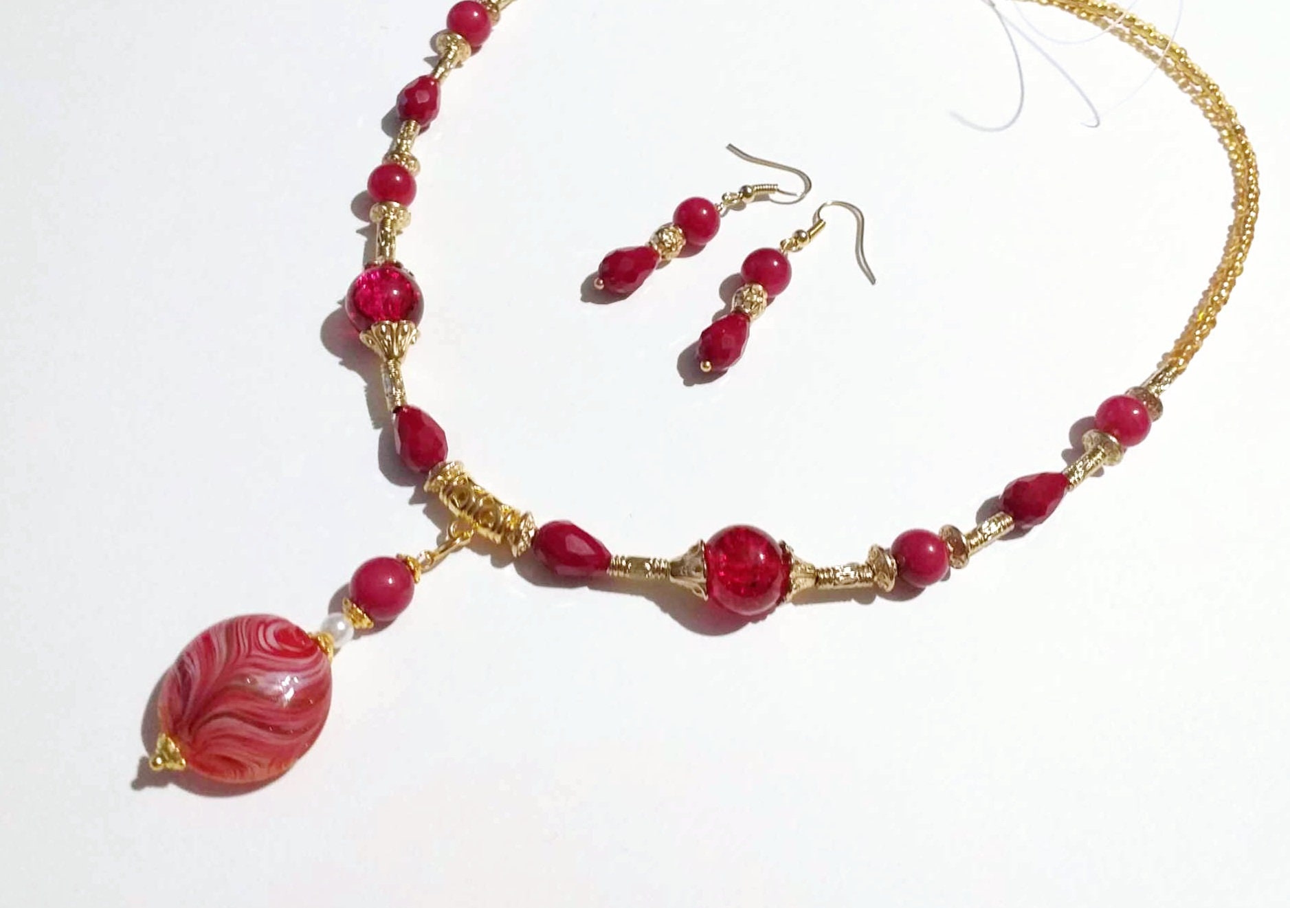 Ruby Gold Crystal Jewelry Set Murano Set Ruby Set July - Etsy
