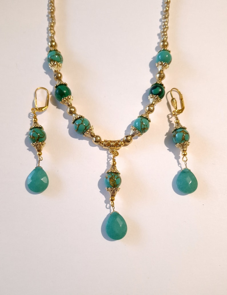Jade Malachite Azurite Gold Jewelry Set Victorian Gold Set Jade ...