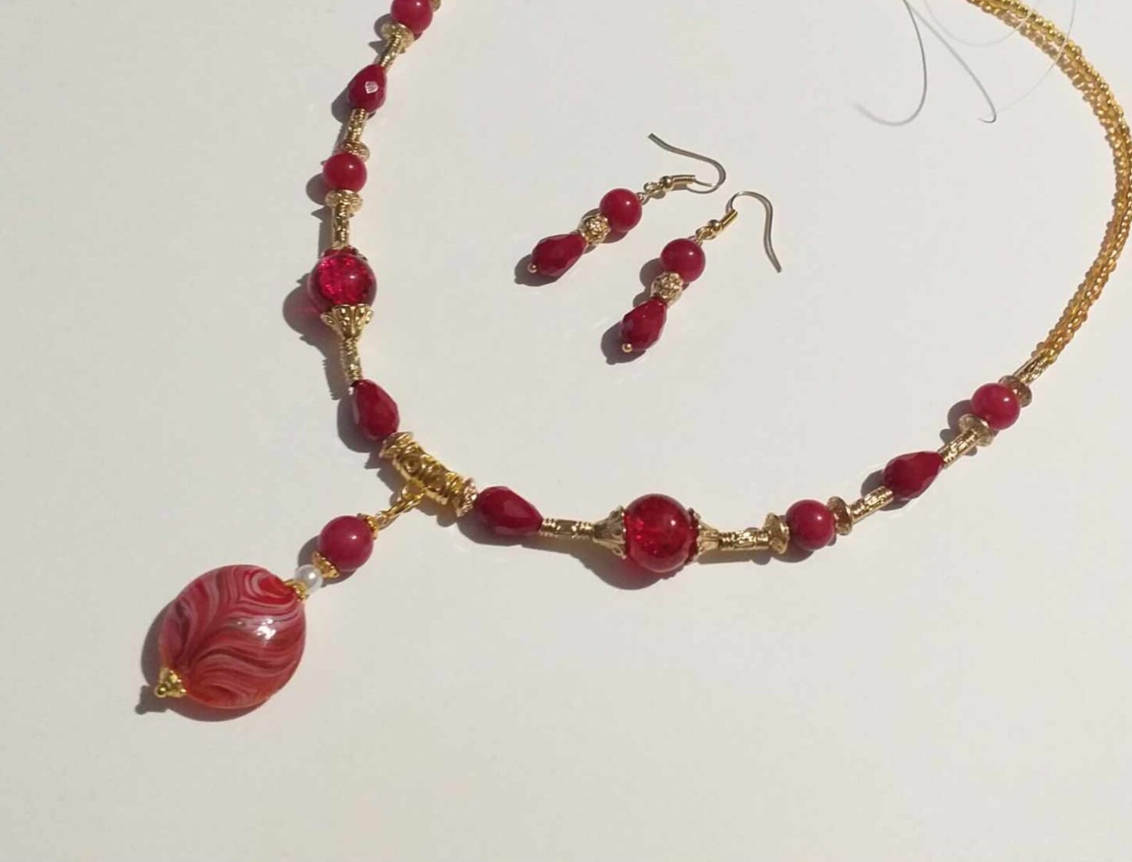 Ruby Gold Crystal Jewelry Set Murano Set Ruby Set July - Etsy