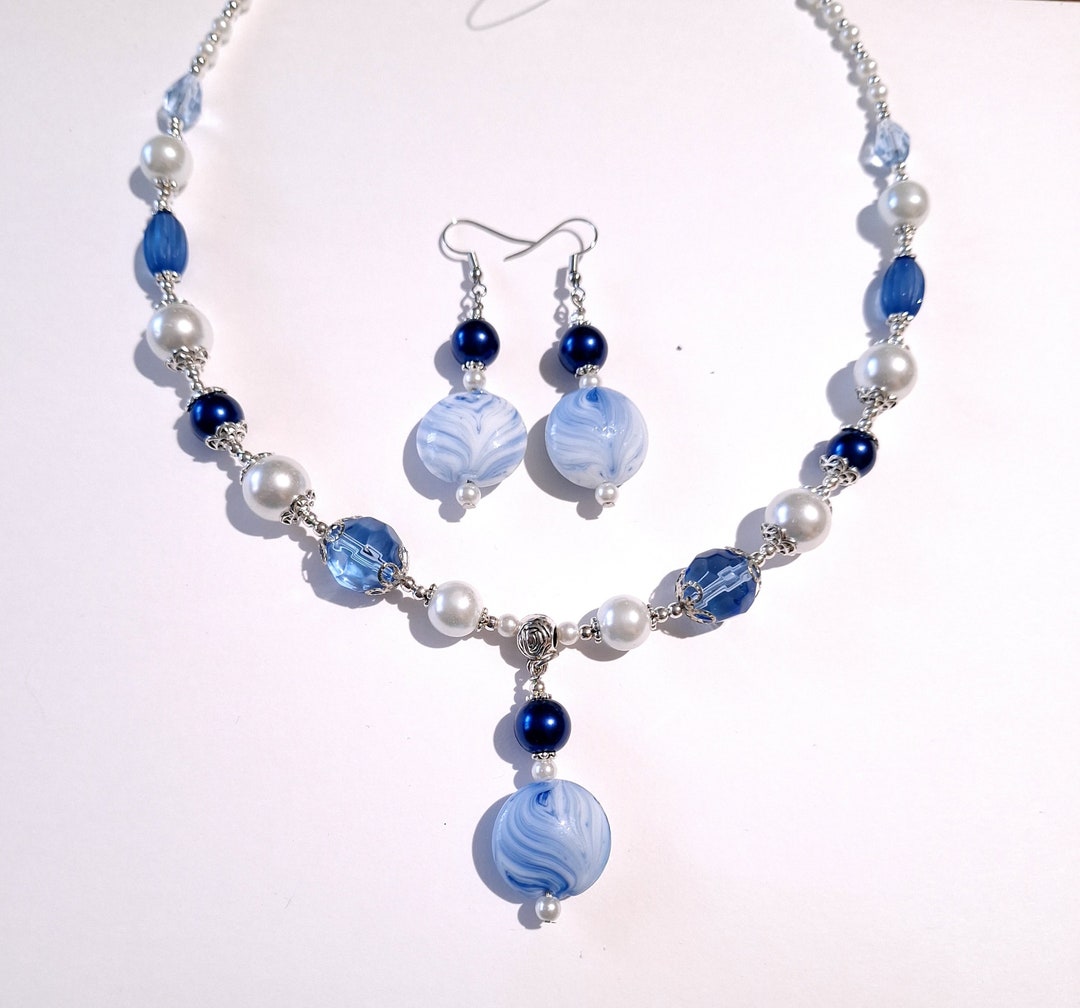 Murano Silver Pearl Jewelry Set Silver Blue Set Boho Murano Handmade ...