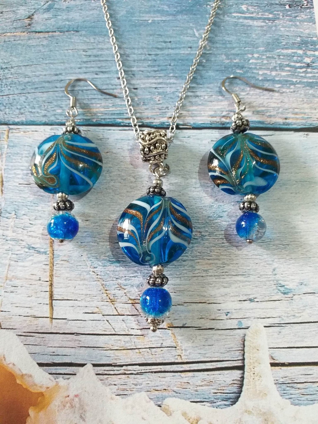 Murano Silver Blue Jewelry Set Silver Set Boho Murano Handmade Glass ...