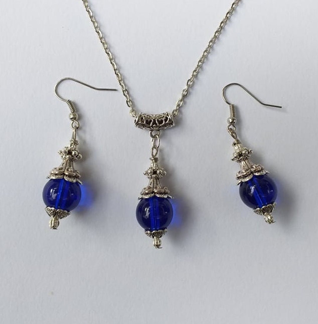 Victorian Cobalt Blue Silver Jewelry Set Blue Jewelry Set - Etsy