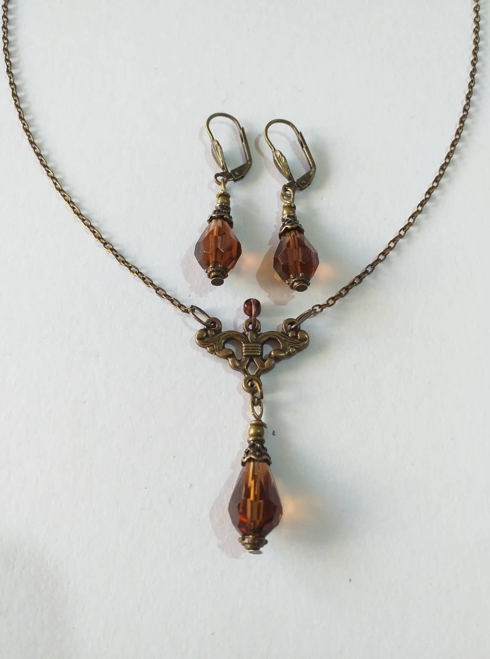 Victorian Brown Bronze Jewelry Set Necklace Earrings Boho Jewelry Set ...