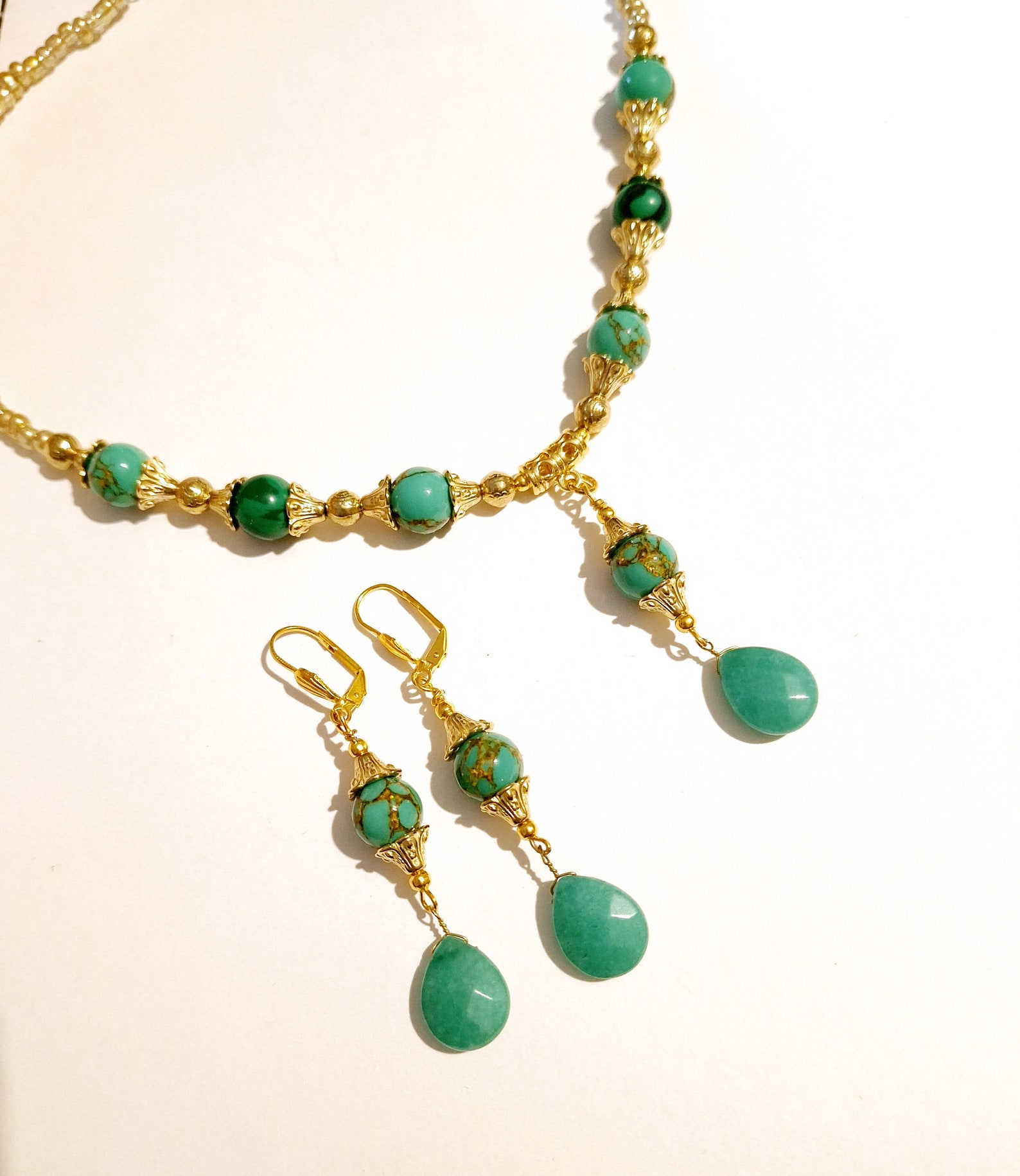 Jade Malachite Azurite Gold Jewelry Set Victorian Gold Set - Etsy