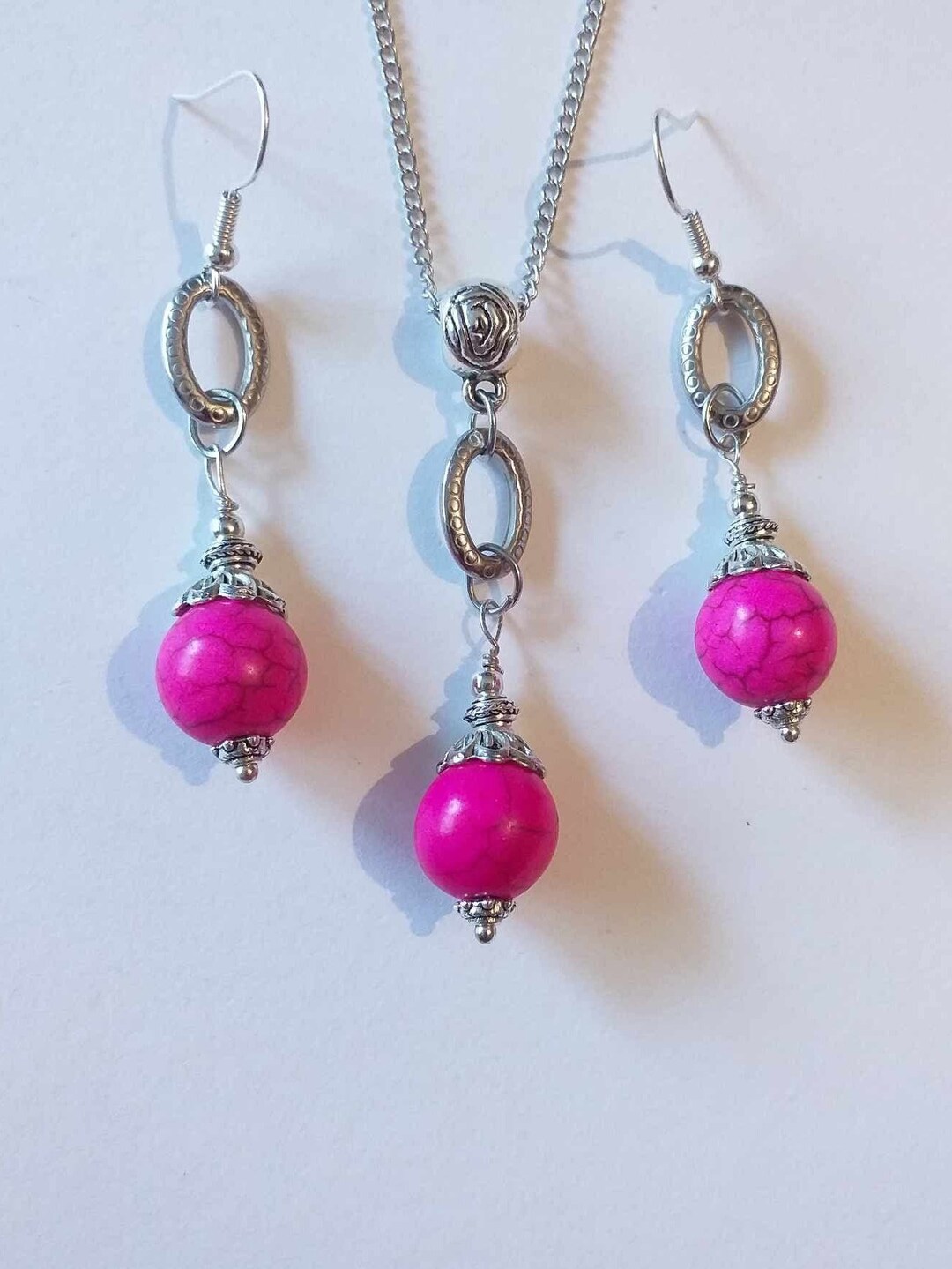 Turquoise Pink Jewelry Set Victorian Pink Silver Set Magenta Color ...