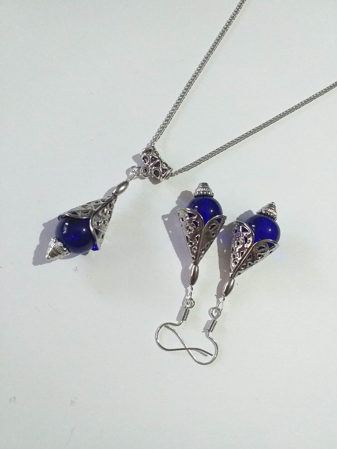 Victorian Cobalt Blue Silver Jewelry Set Blue Jewelry Set Necklace ...
