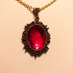 Victorian Red Necklace Gold Necklace Filigree Necklace Pendant Necklace ...