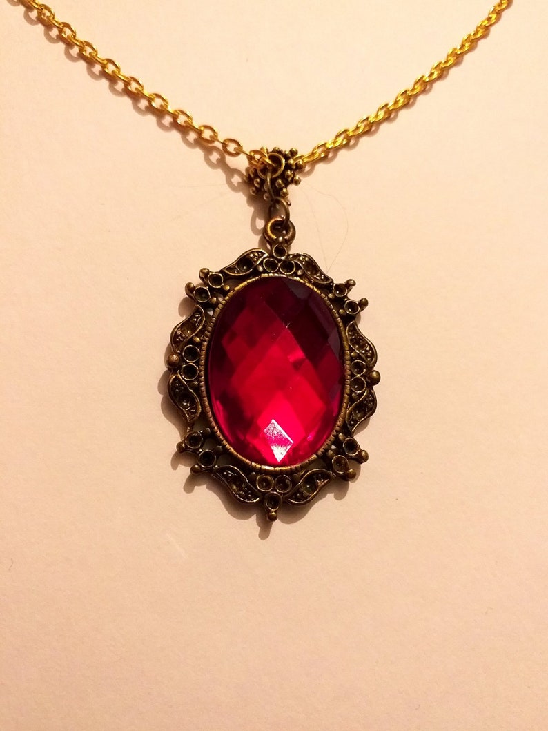 Victorian Red Necklace Gold Necklace Filigree Necklace Pendant | Etsy