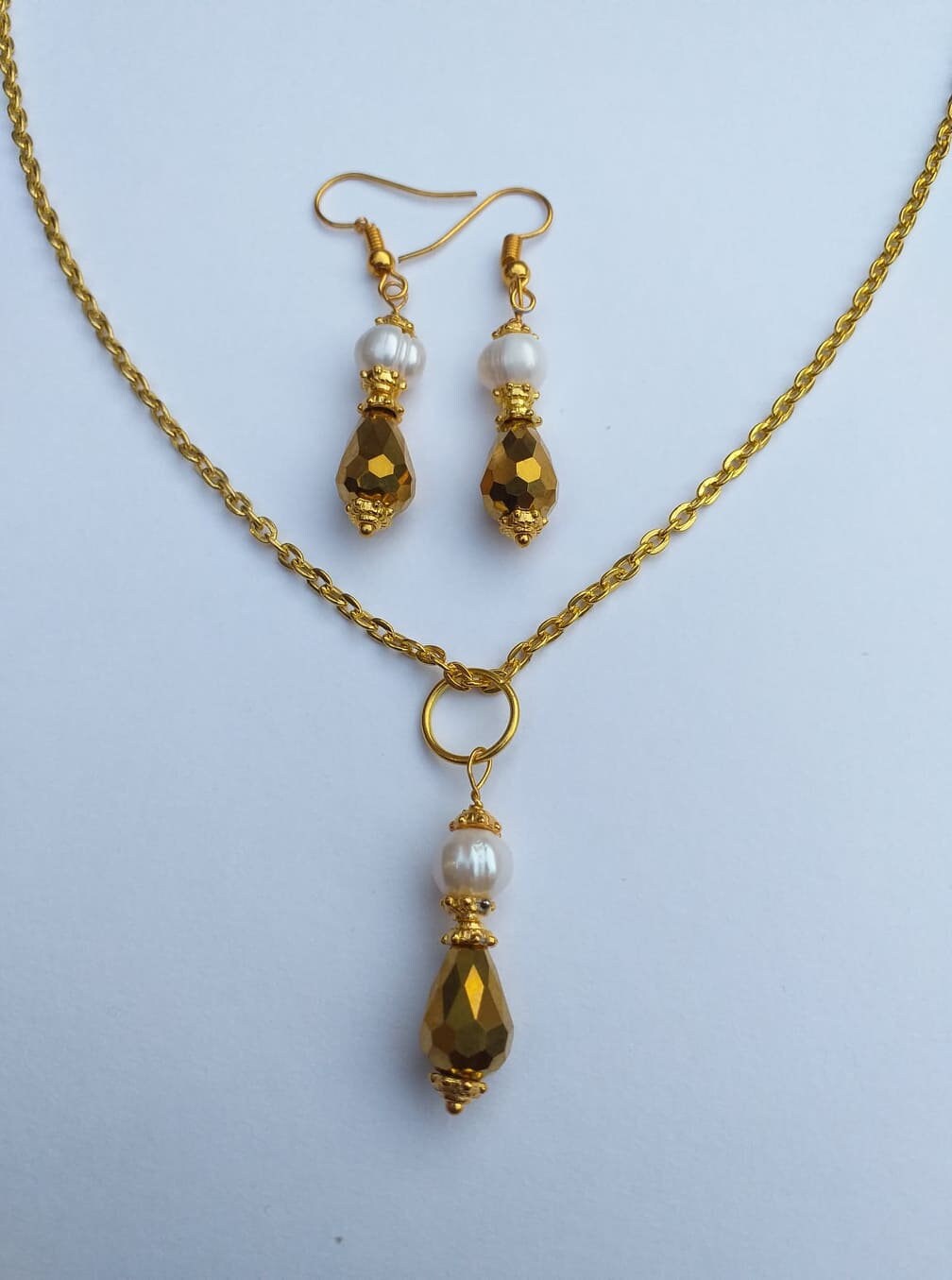 Gold Crystal Pearl Jewelry Set Real Pearl Set Victorian Set - Etsy