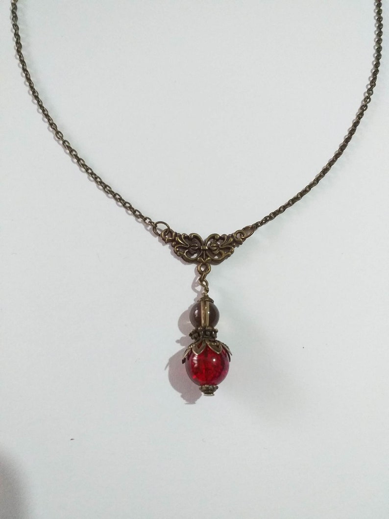 Victorian Ruby Red Bronze Necklace Smoked Quartz Necklace Bohemian ...