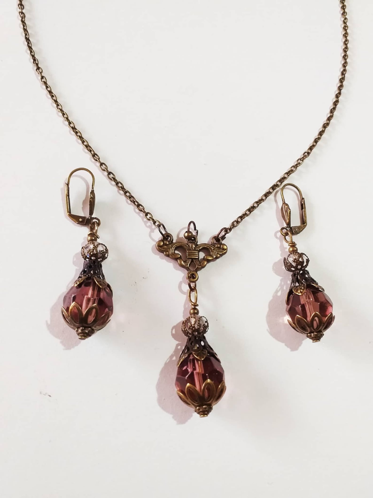 Victorian Jewelry Set Burgundy Bronze Necklace Earrings Boho Jewelry ...