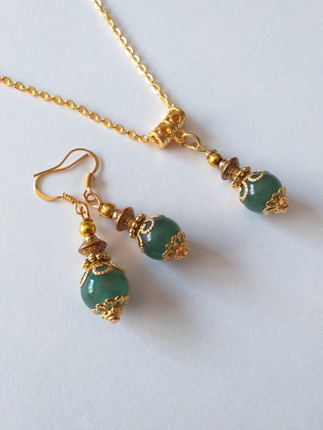 Jade Jewelry Set Gold Jewelry Set Victorian Set Necklace and Earrings ...