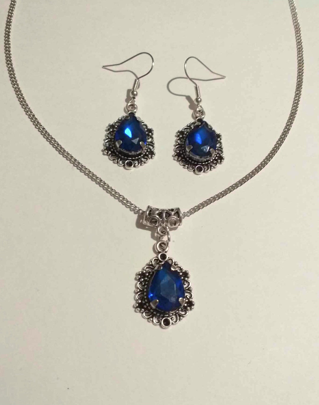 Victorian Royal Blue Silver Jewelry Set Cobalt Blue Set - Etsy