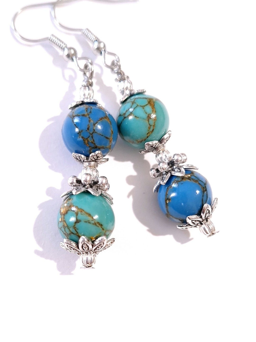 Blue Green Azurite Silve Earrings Victorian Earrings Boho Earrings ...