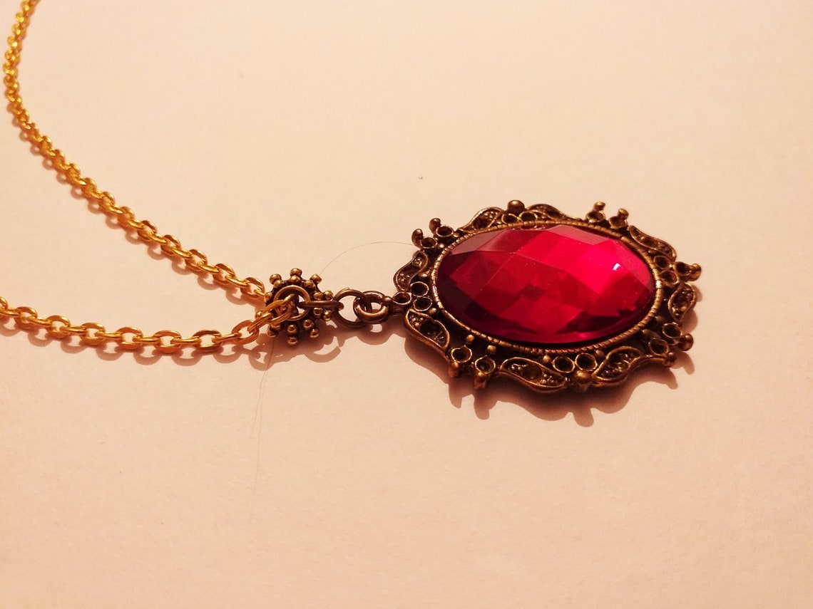 Victorian Red Necklace Gold Necklace Filigree Necklace Pendant | Etsy