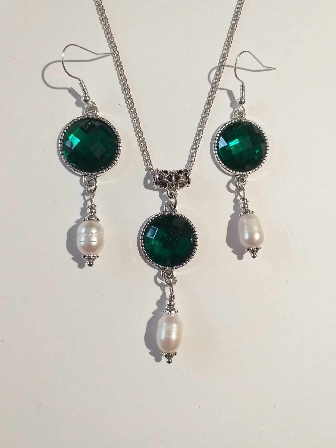 Pearl Emerald Green Silver Jewelry Victorian Set Green Set - Etsy