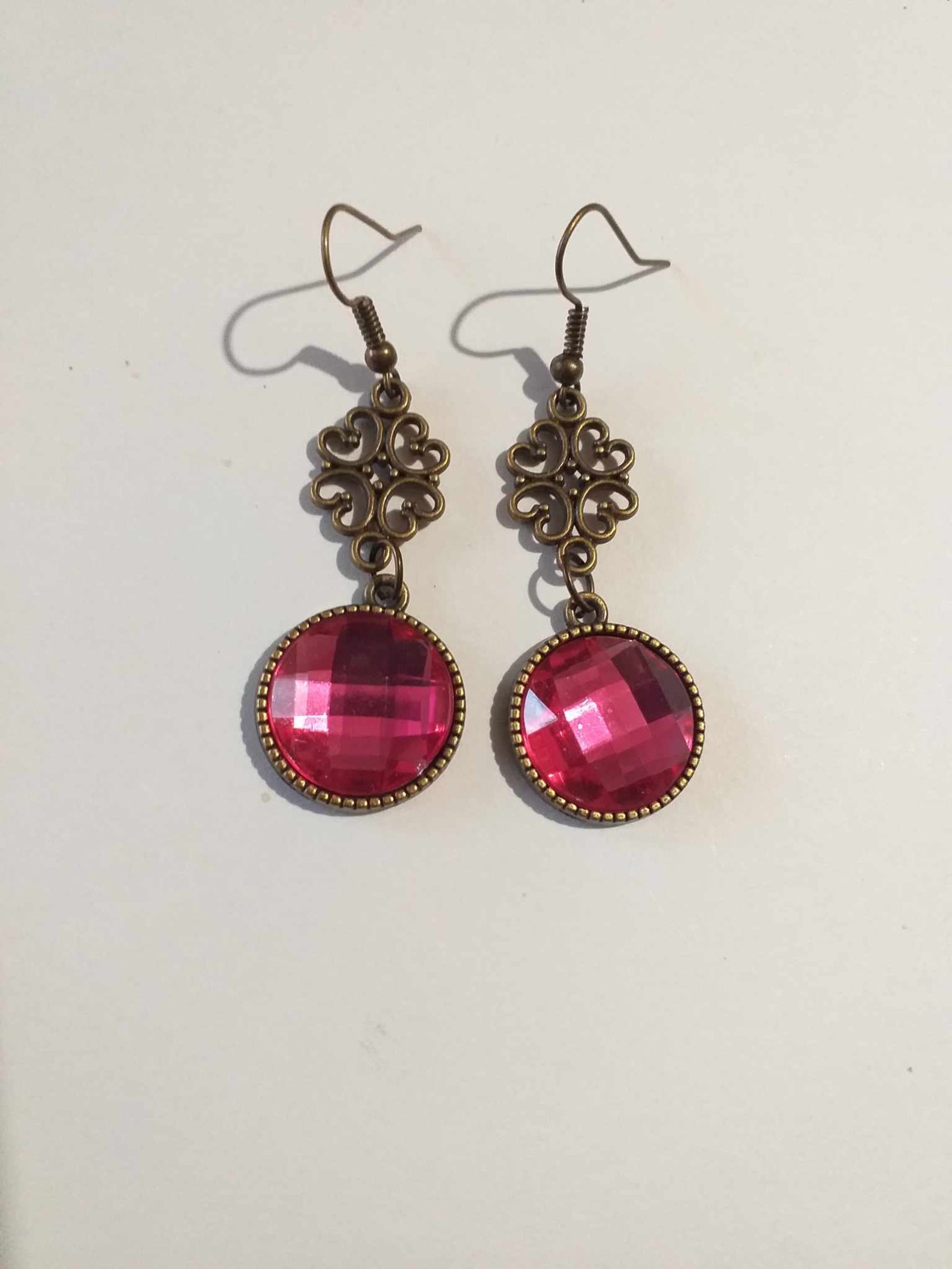 Fuchsia Pink Bronze Jewelry Set Victorian Magenta Pink Set Necklace ...