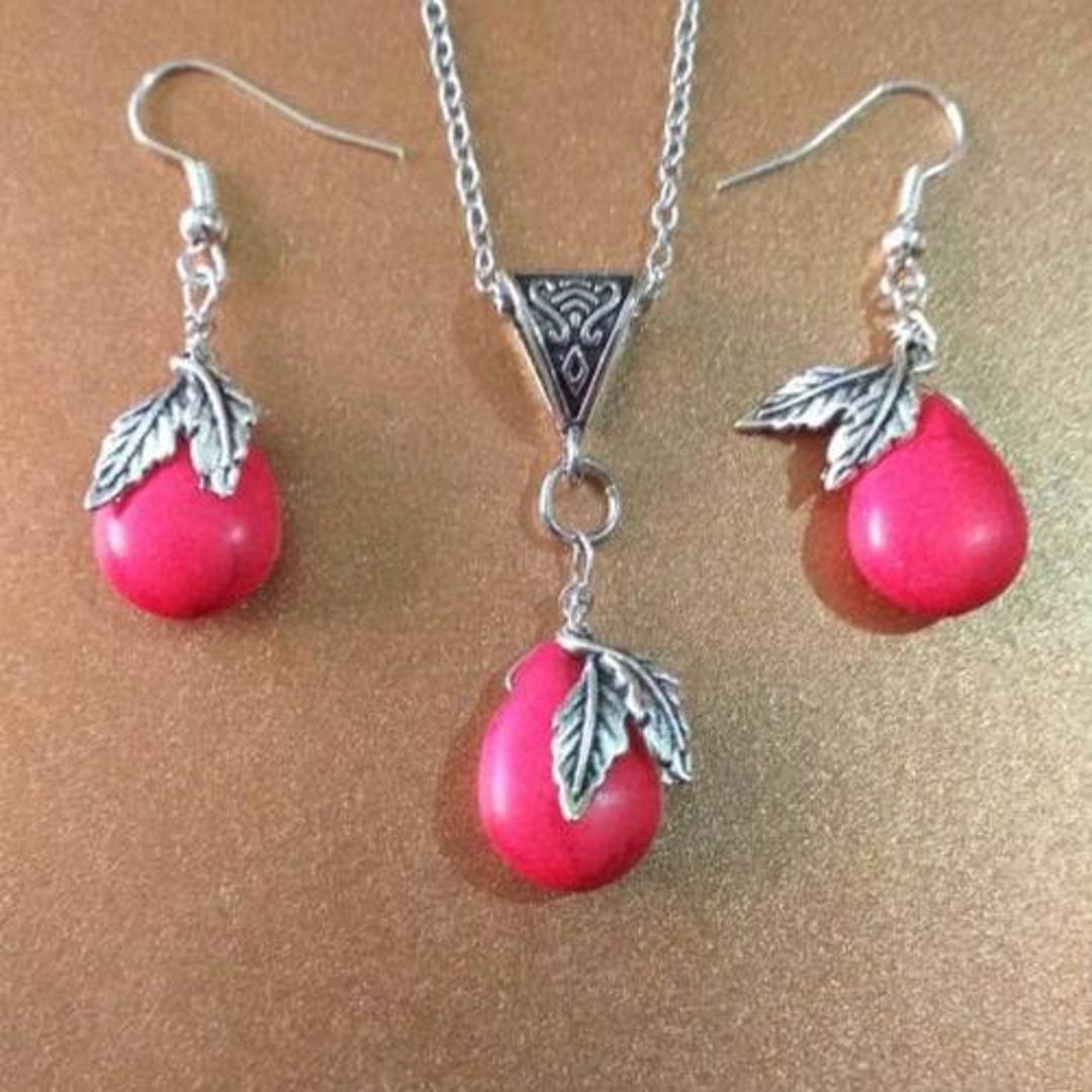 Pink Turquoise Silver Jewelry Set Necklace Earrings Victorian Jewelry ...