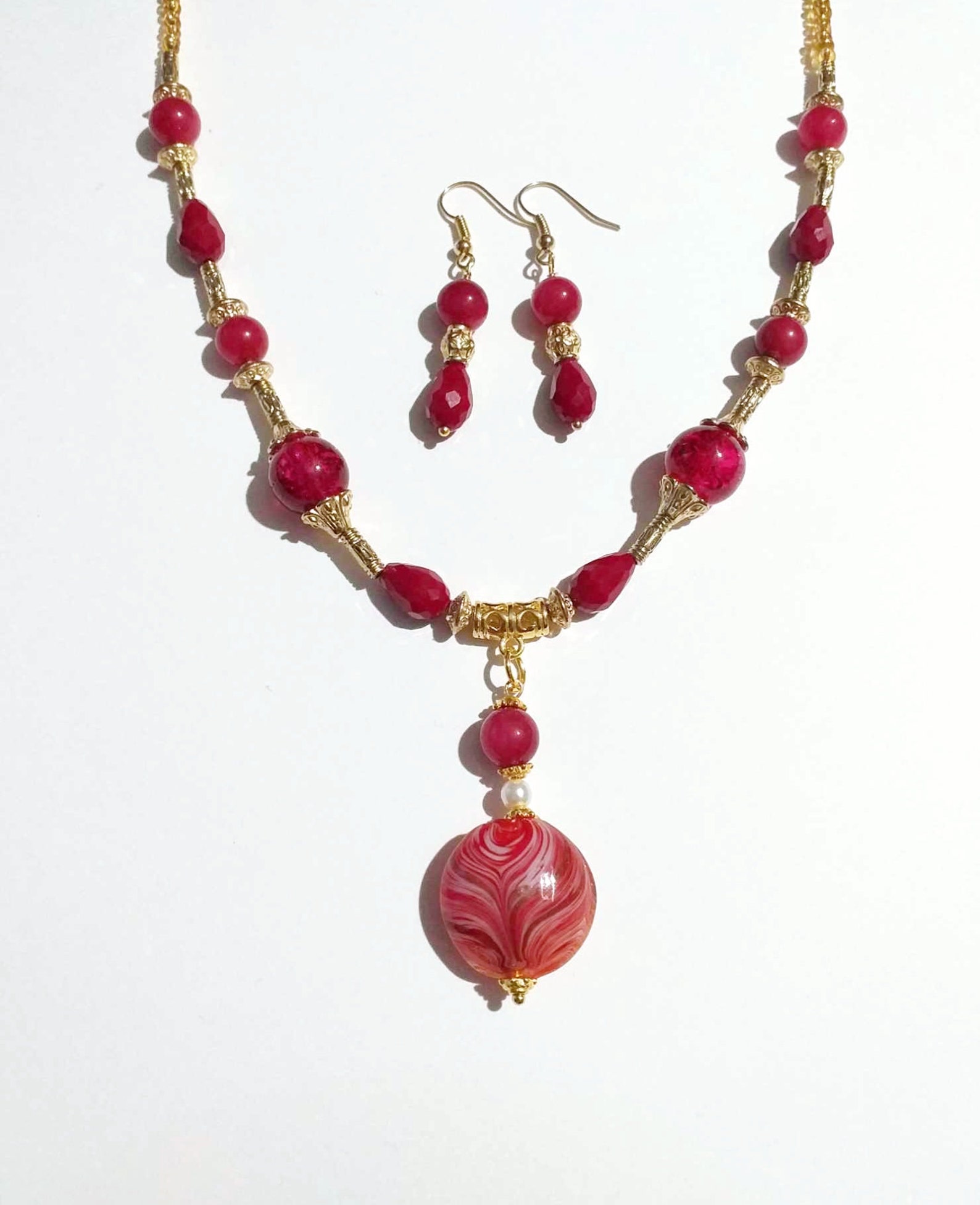 Ruby Gold Crystal Jewelry Set Murano Set Ruby Set July - Etsy