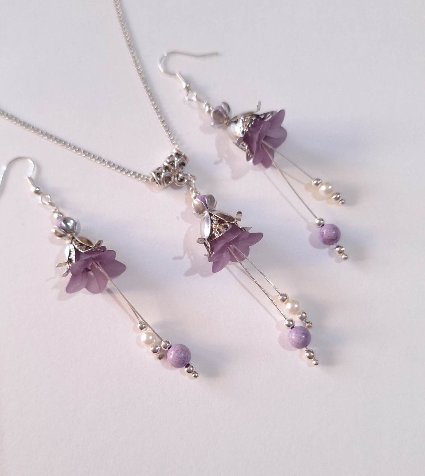 Purple Turquoise Victorian Silver Flower Jewelry Set Lavender Flower ...