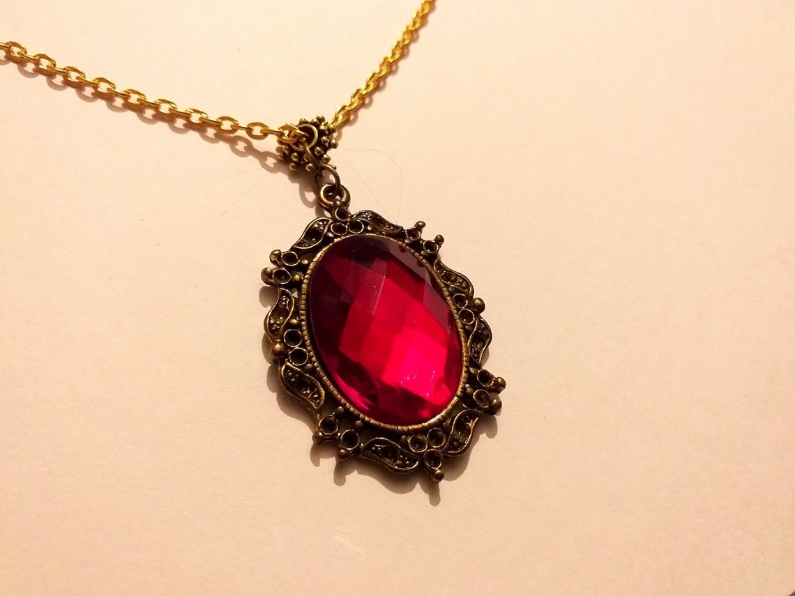 Victorian Red Necklace Gold Necklace Filigree Necklace Pendant | Etsy