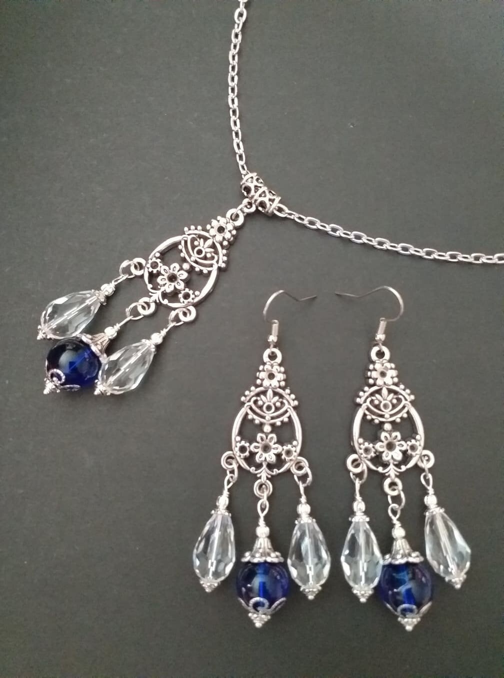 Cobalt Blue Crystal Jewelry Set Victorian Royal Blue Set Clear Crystal ...