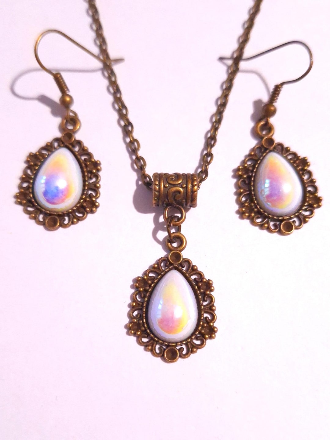 Victorian Bronze Pearl Jewelry Set Pearl Set Necklace Earrings ...