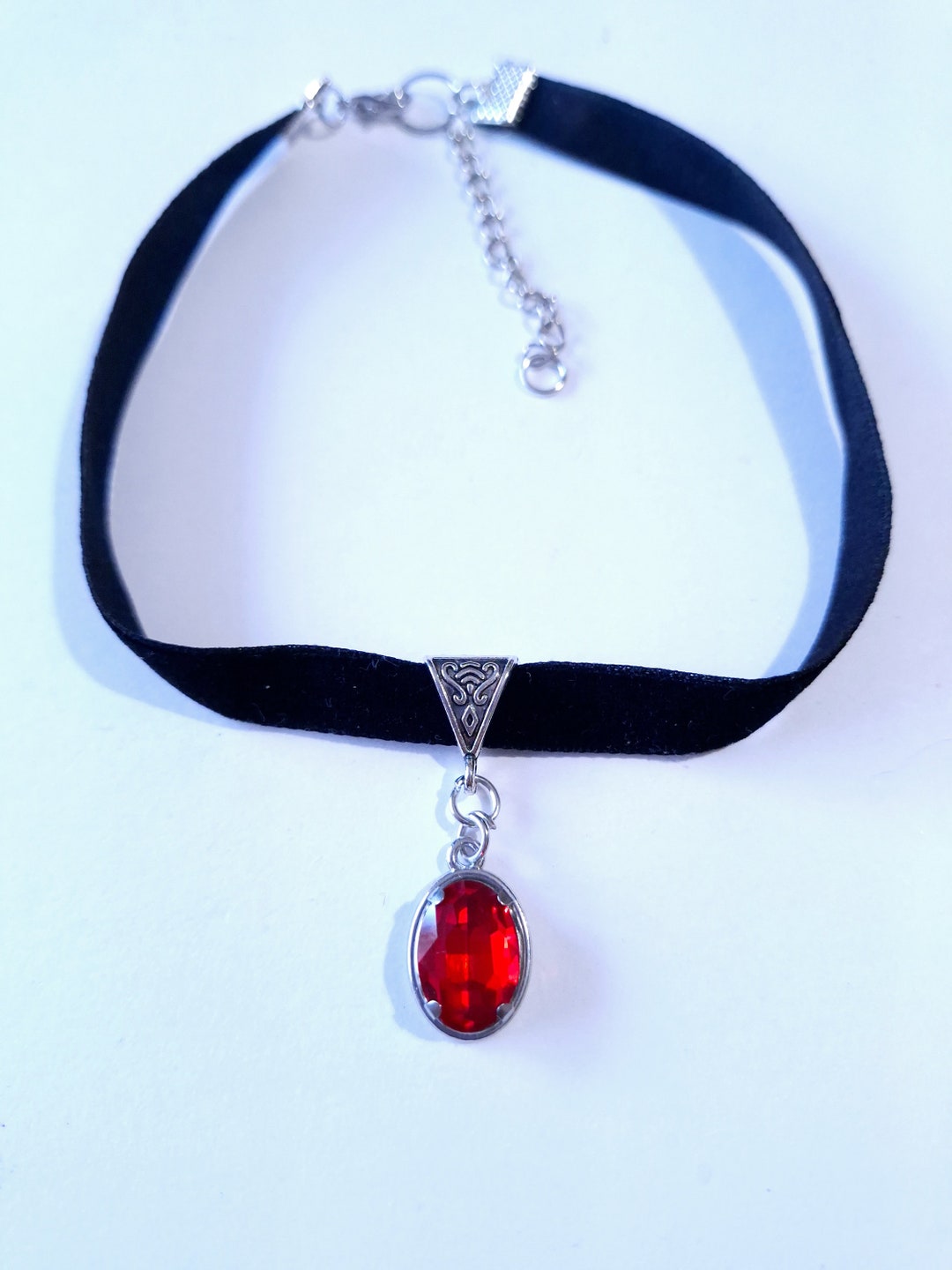 Ruby Red Black Velvet Choker Necklace Silver Necklace Victorian ...