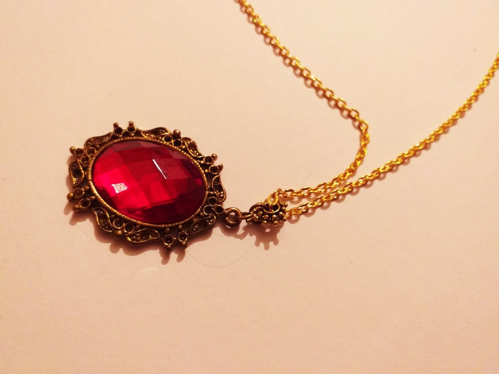 Victorian Red Necklace Gold Necklace Filigree Necklace Pendant | Etsy