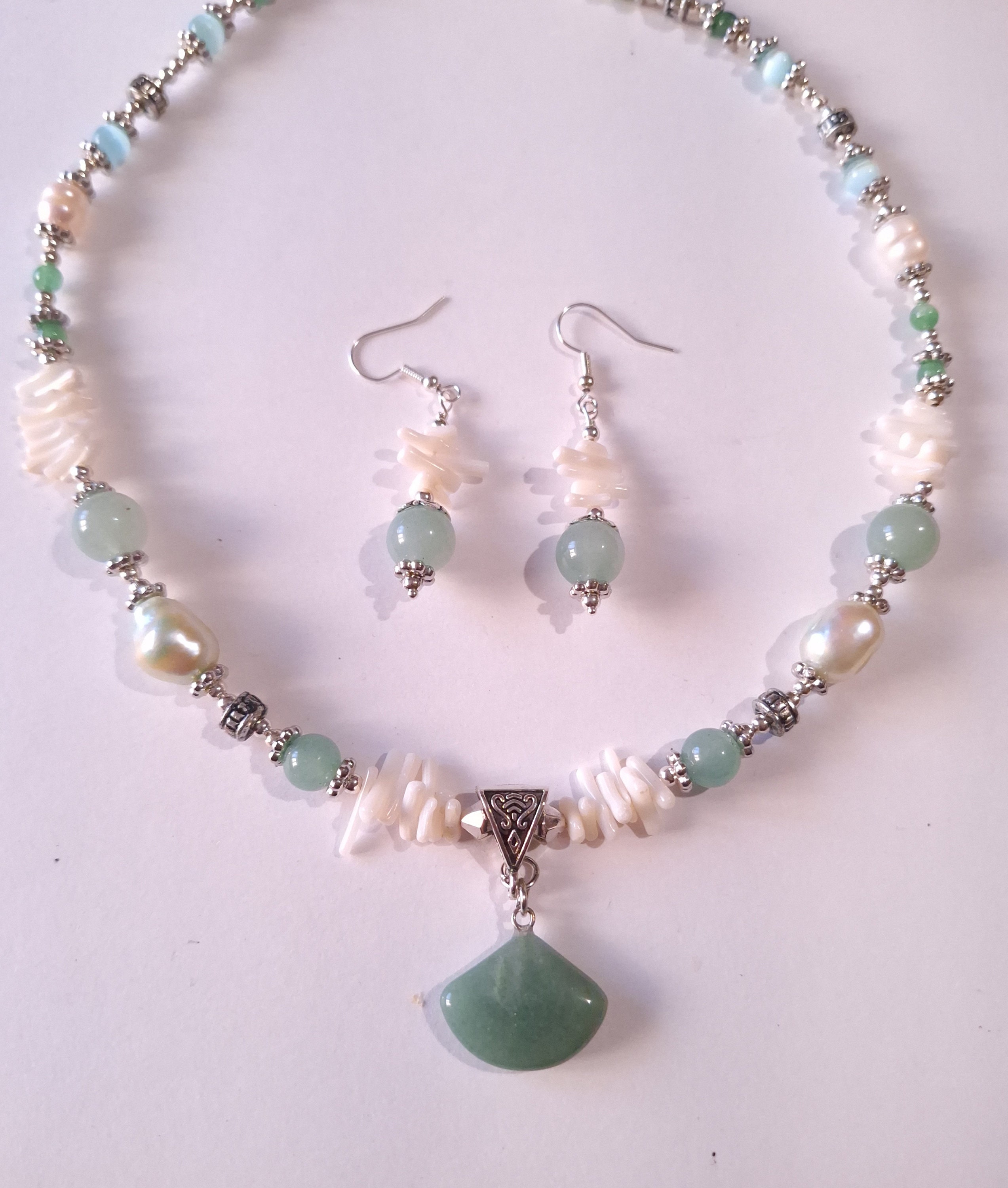 Jade Pearl Coral Silver Jewelry Set Nephrite Earrings Necklace Set ...