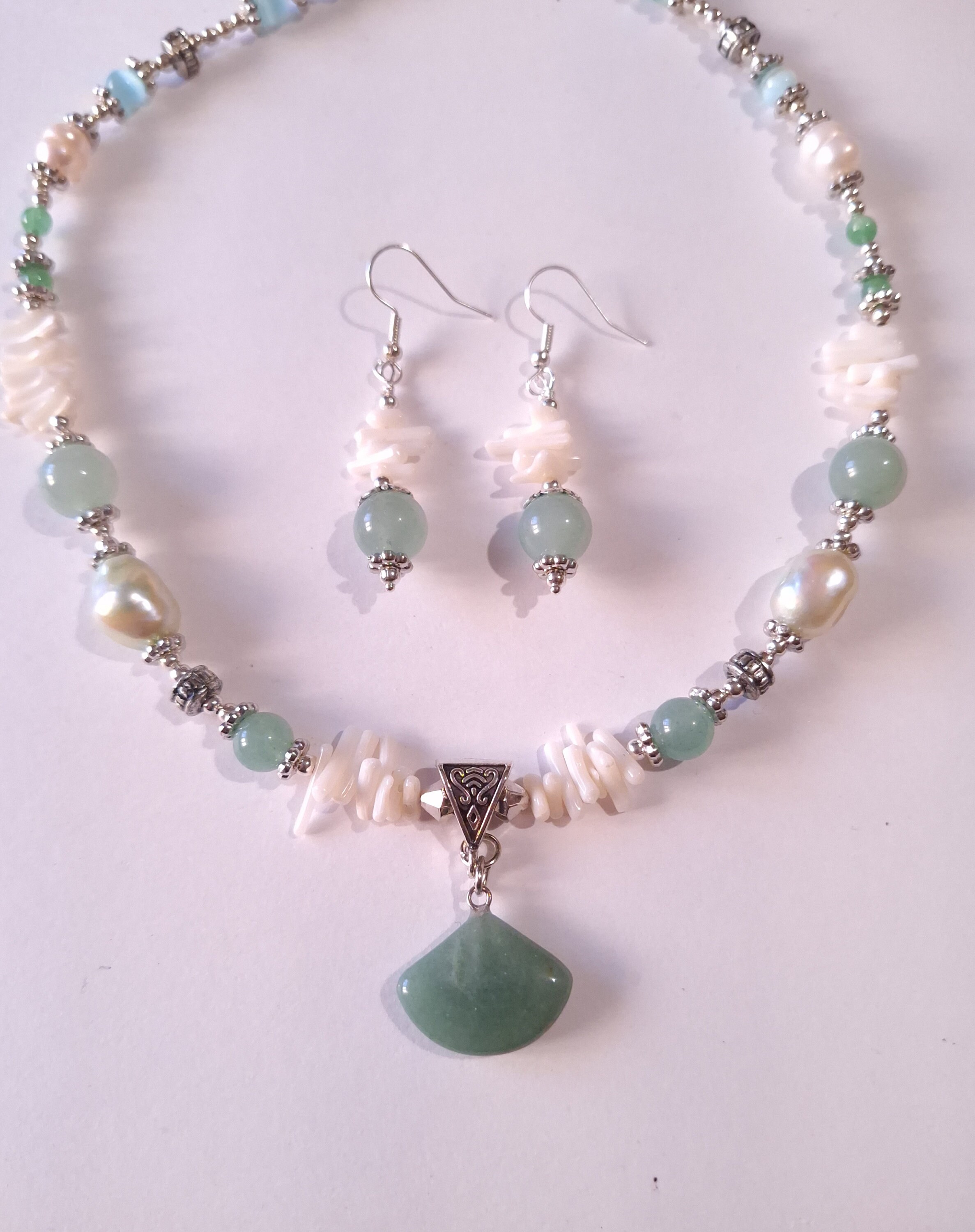 Jade Pearl Coral Silver Jewelry Set Nephrite Earrings Necklace Set ...