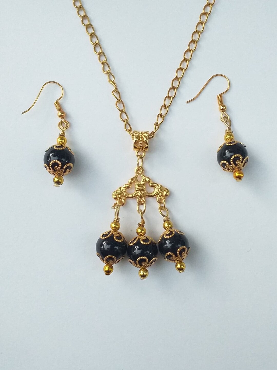 Gold Set Victorian Jewelry Set Filigree Gold Set Necklace and Earrings ...
