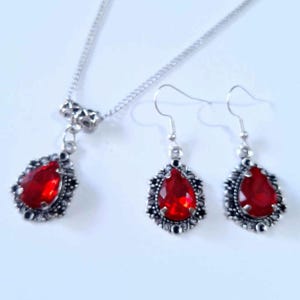 Victorian Ruby Red Silver Jewelry Set Ruby Red Set Necklace Earrings ...