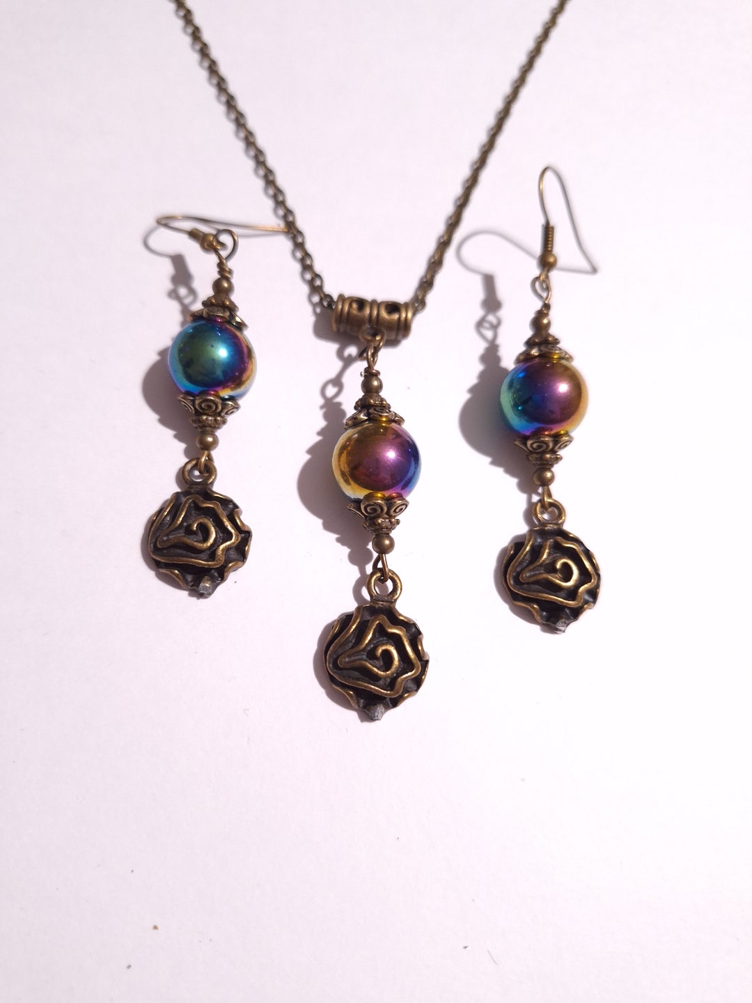Victorian Rainbow Pearl Bronze Jewelry Set Bohemian Jewelry Set ...